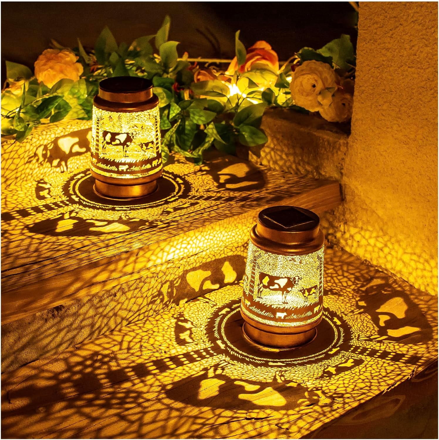 LINYAN-Cow Solar Lanterns Outdoor Waterproof Hanging Solar Lights Cow ...