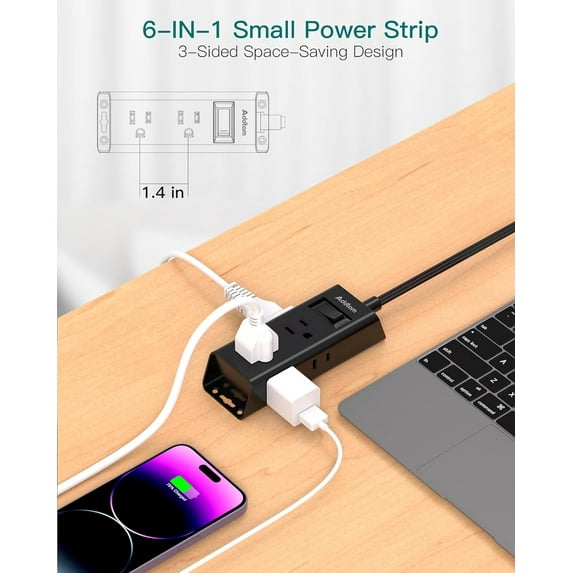 LINYAN-Cruise Ship Essentials, Flat Plug Power Strip, 3FT Ultra Flat ...