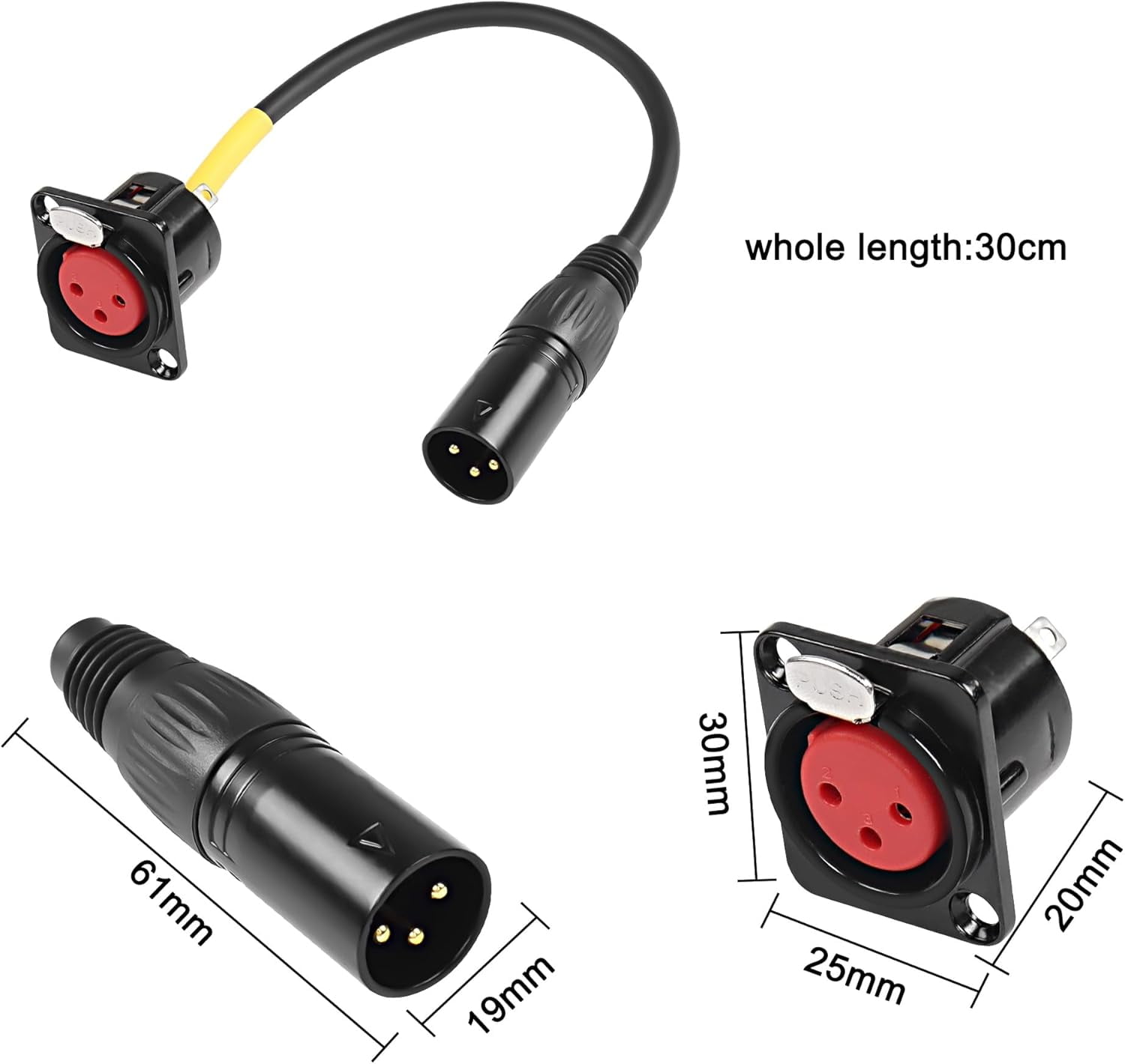 LINYAN-D-Type XLR Female Panel Mount to XLR Male Connector Pass Through ...