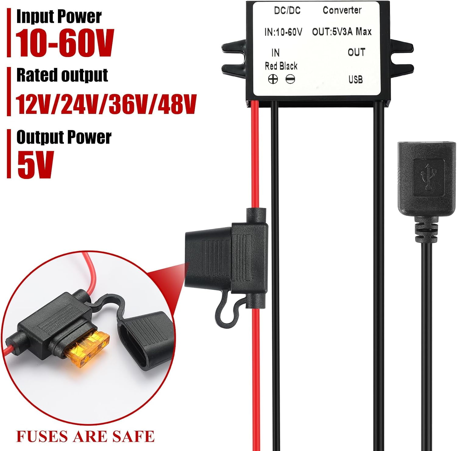 LINYAN-DC 10-60V to 5V 3A Buck Converter,12V 24V 36V 48V Step Down to ...