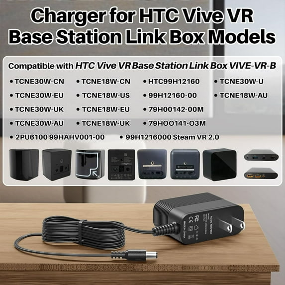 LINYAN-DC 12V Power Cord Compatible with HTC Vive VR Base Station Link ...