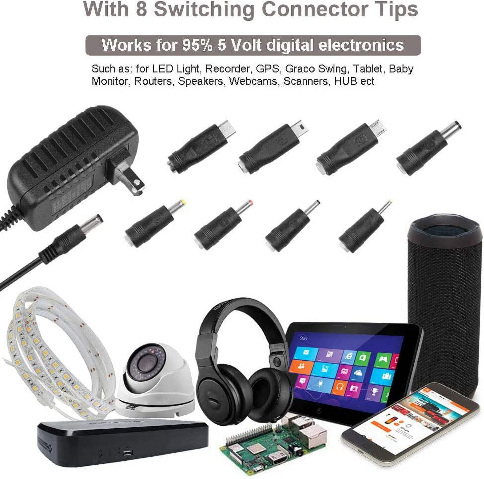 LINYAN-DC 5V 2A 2000mA Power Supply Cord Charger Multi Tips 10W AC ...