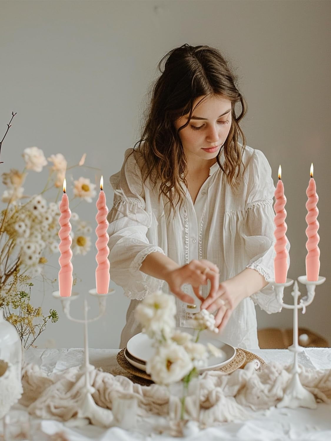 LINYAN-Deep Blush Spiral Taper Candles Twisted Candle Conical Stick ...