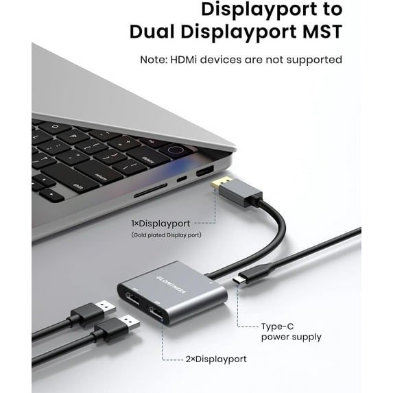 LINYAN-DisplayPort to Dual DisplayPort Splitter Adapter, 4K 60Hz MST ...