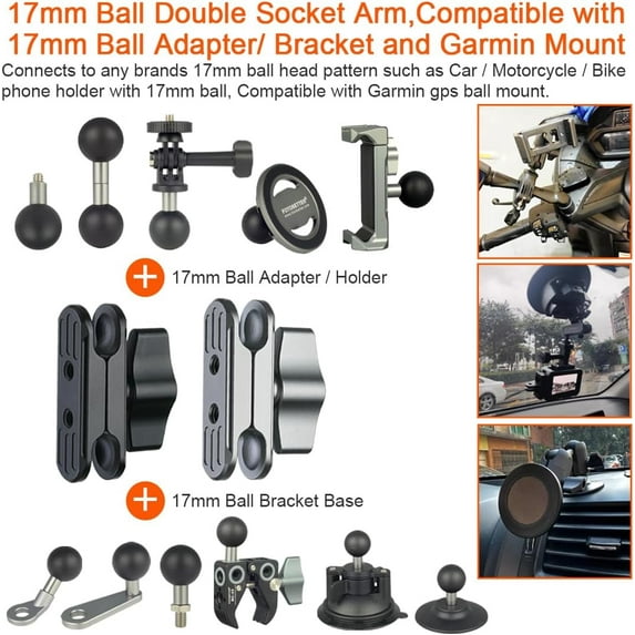 LINYAN-Double Socket Arm Connects to 17mm Ball Head Adapter Mount ...