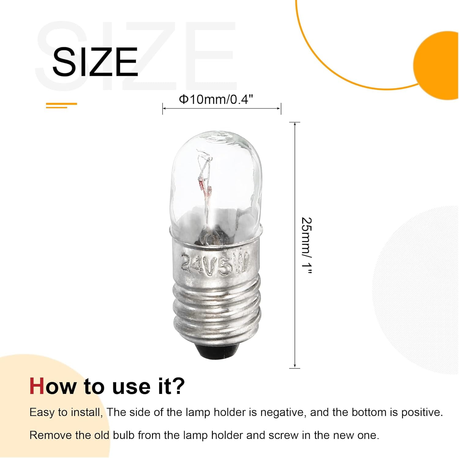 LINYAN-E10 Screw Base Miniature Bulbs 24V/5W Warm Yellow Light Mini ...