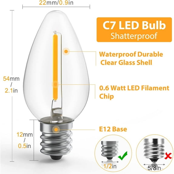 LINYAN-E12 Candelabra LED Bulb, C7 Waterproof Clear Mini LED Night ...