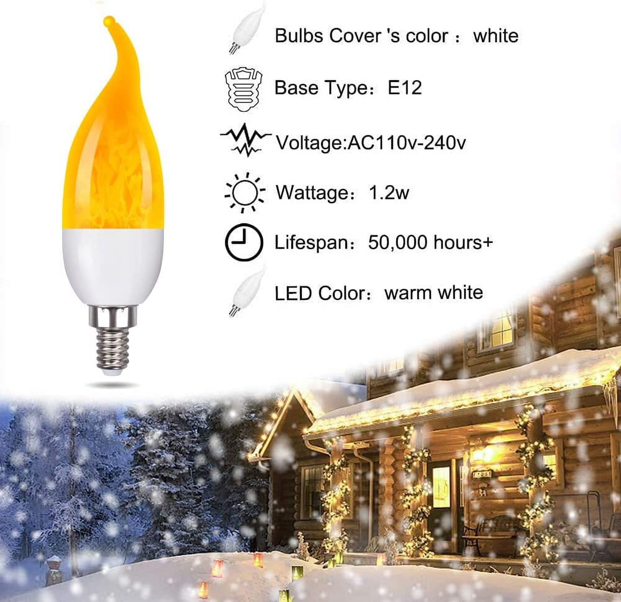 LINYAN-E12 LED Candelabra Flame Light Bulbs for Outdoor Use, 3 Mode ...