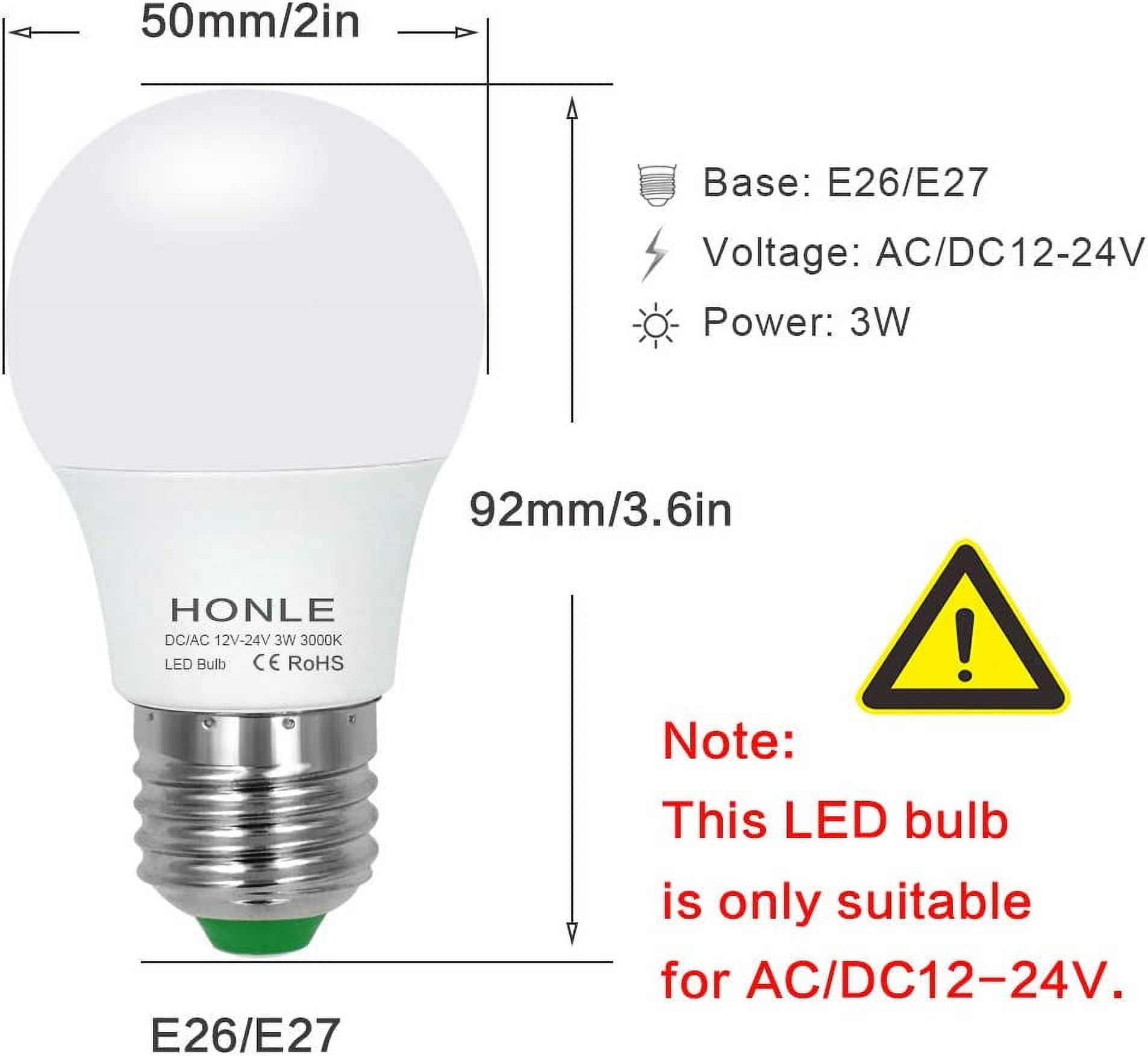 LINYAN-E26 12-24V AC/DC LED Light Bulbs 3W Low Voltage Warm White 3000K ...