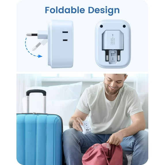 LINYAN-European Travel Plug Adapter, US to Europe Type-C Foldable Power ...