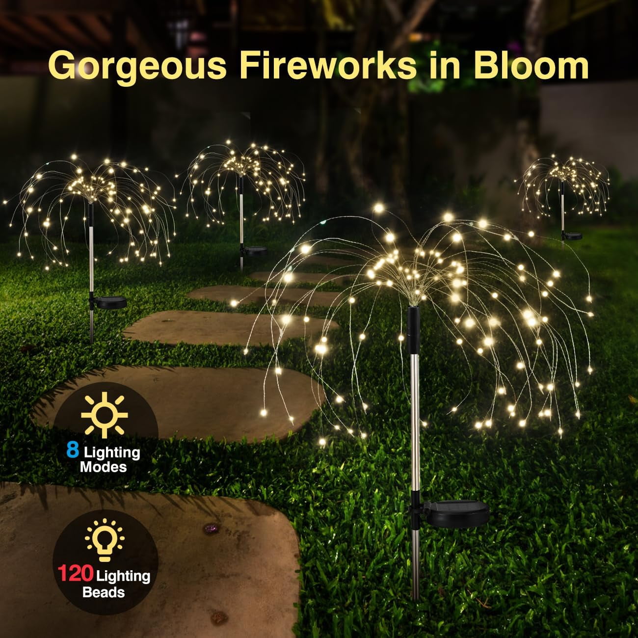LINYAN-Firework Solar Garden Lights 4 Pack, 120 LED Solar Firework ...