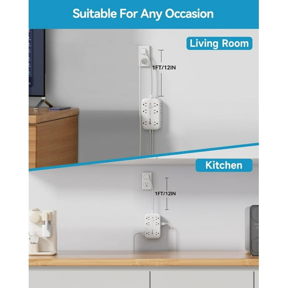 LINYAN-Flat Outlet Extender with 12 Inch Cord, Surge Protector Flat ...
