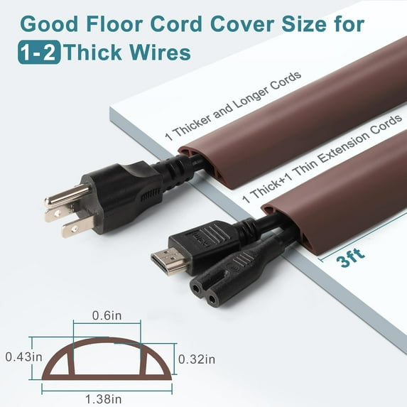 LINYAN-Floor Cable Cover 3ft White, Cord Covers for Wires on Floor ...