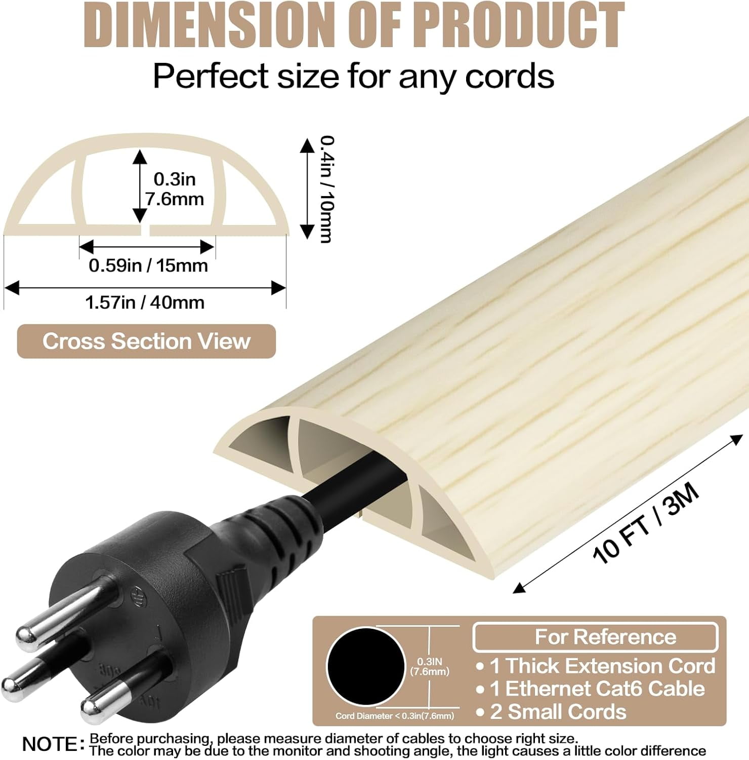 LINYAN-Floor Cord Cover Self Adhesive Cord Hider,10FT Cable Management ...