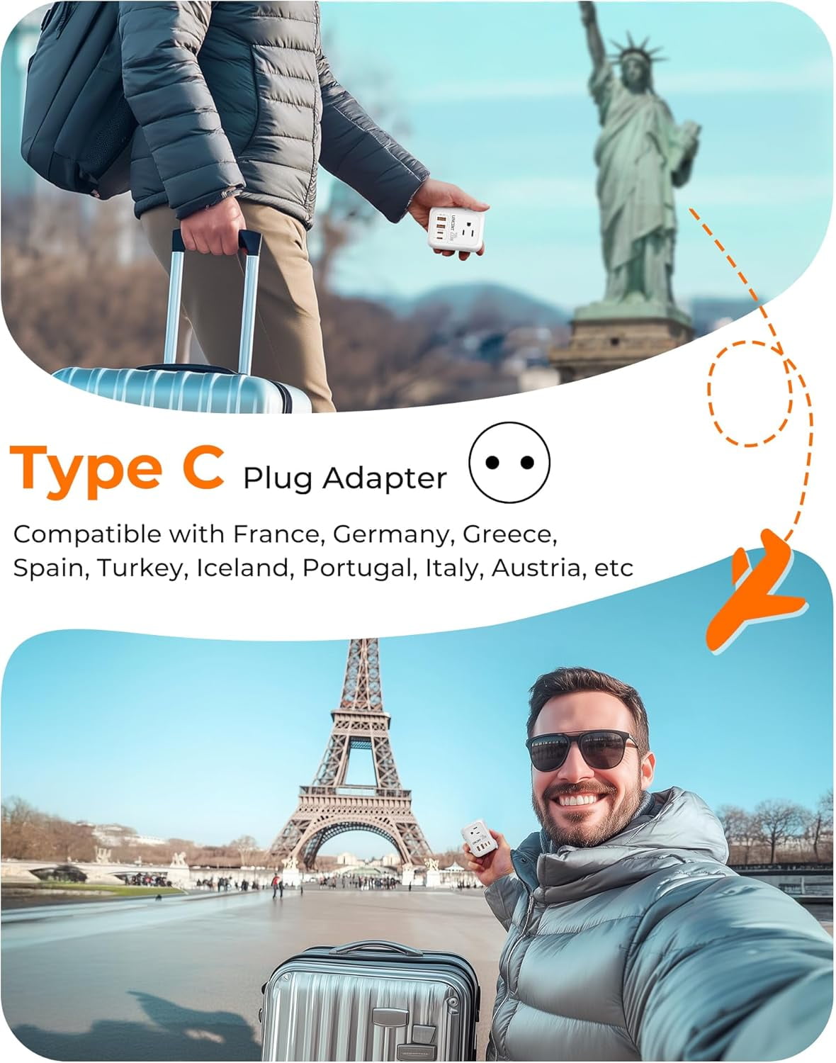 LINYAN-Foldable European Travel Plug Adapter, 20W Type C Plug Adaptor ...