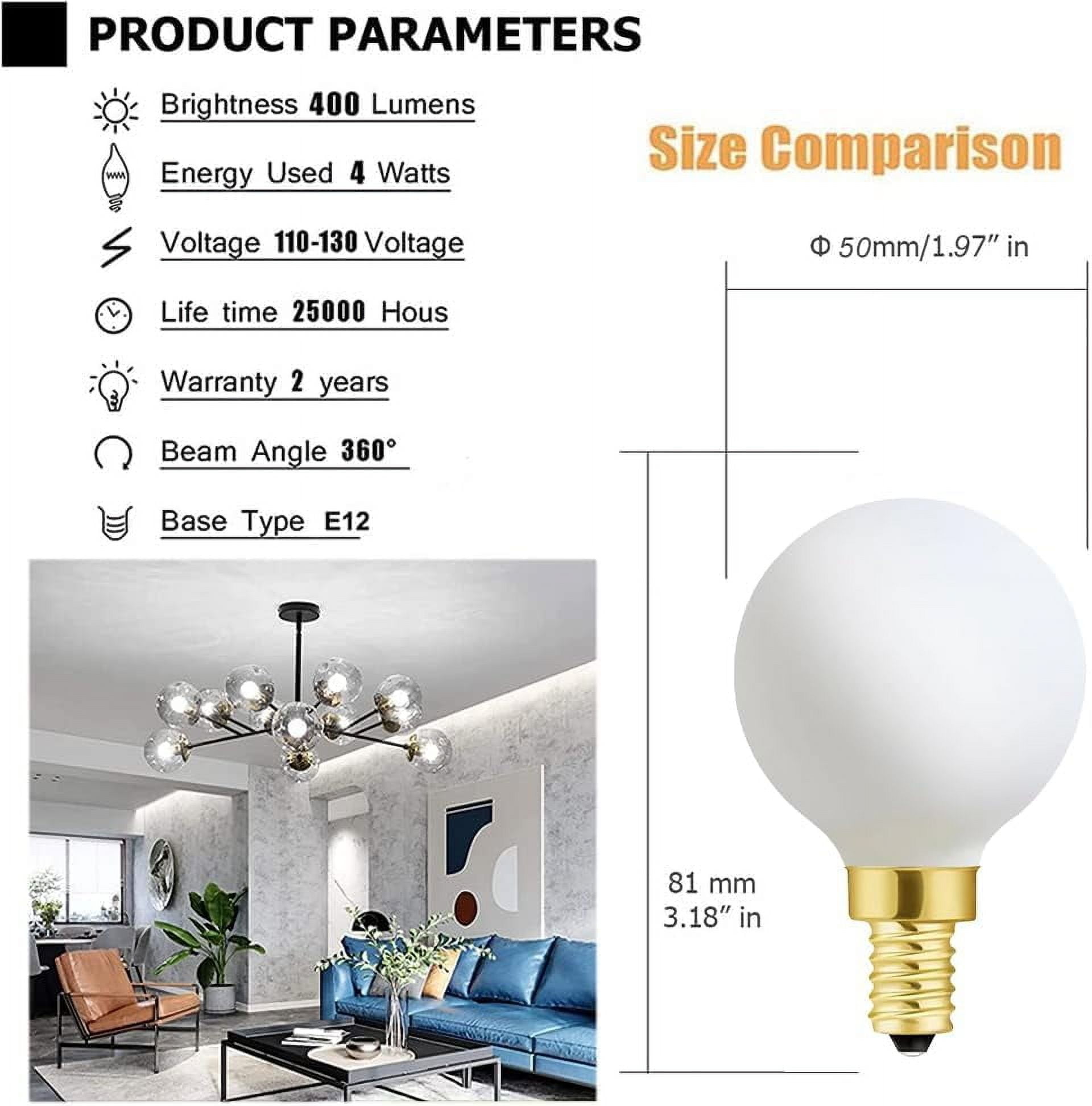 LINYAN-Frosted G16.5 globe light bulb,e12 Round Candelabra Bulb 40 watt ...