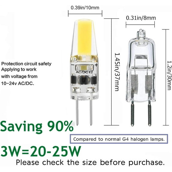 LINYAN-G4 LED Light Bulbs 6000K Daylight White Lighting, 3W Equivalent ...