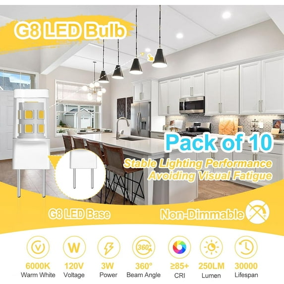 LINYAN-G8 LED Light Bulb, GY8.6 Bi-pin Base, 3W 120V 20W 35W Halogen ...