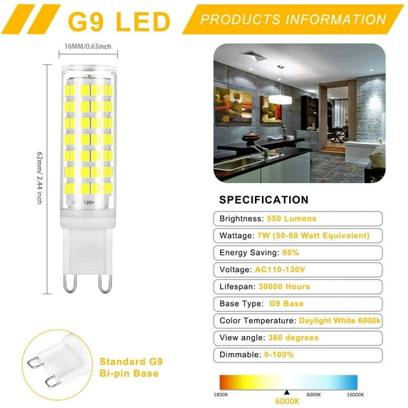 LINYAN-G9 LED Light Bulb 7W Dimmable 50W 60W Halogen Bulbs Equivalent ...