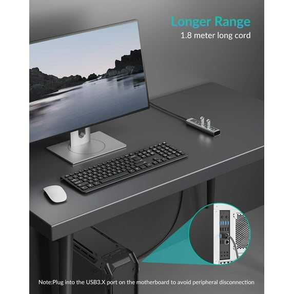 LINYAN-GM7U 7-Port USB 3.0 Hub, 6FT Long Cable, Aluminum, High-Speed ...