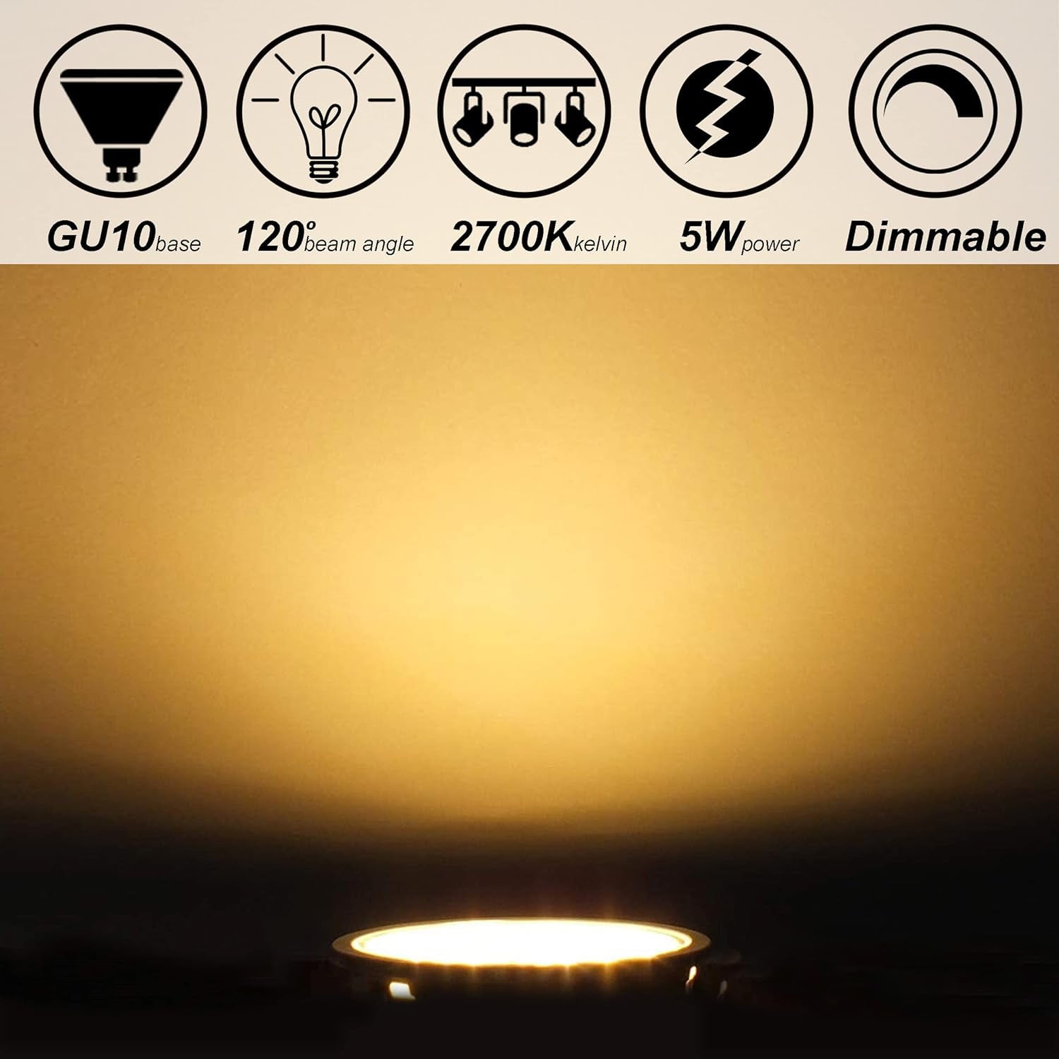 LINYAN-GU10 Dimmable 5W LED Bulbs, Replace 50W Halogen, 2700K Warm ...