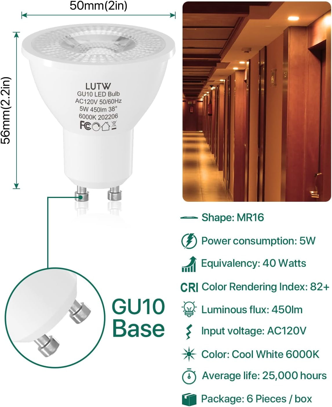 LINYAN-GU10 LED Light Bulbs Dimmable, 40W Halogen Equivalent, Cool ...