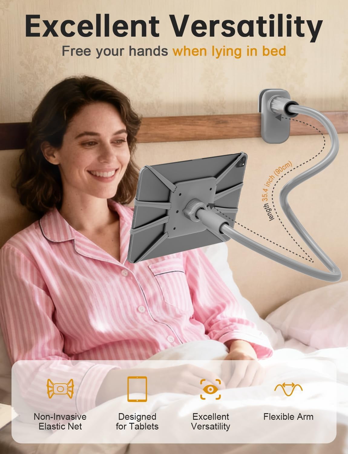 LINYAN-Gooseneck Tablet Holder for Bed, Adjustable Flexible Ipad Holder ...