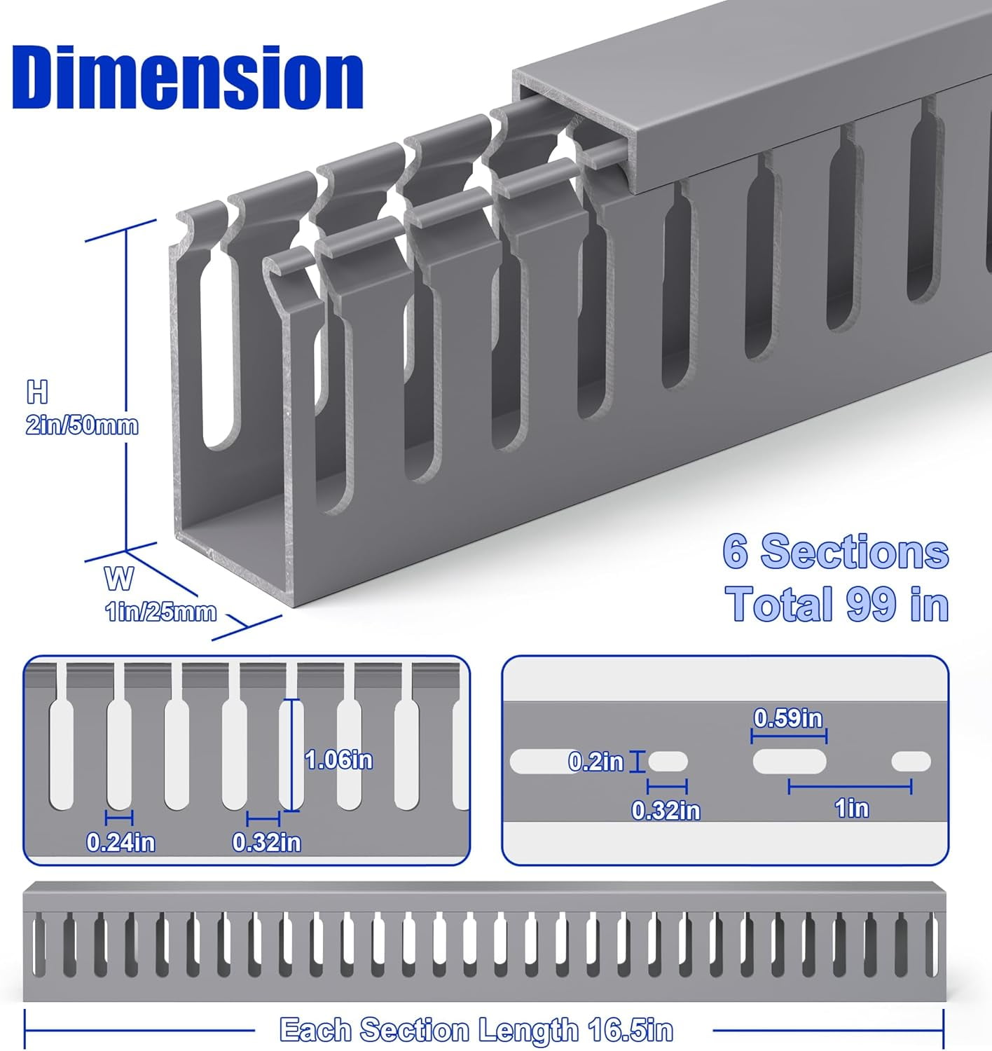 LINYAN-H2in x W1in Server Rack Cable Management Raceway, 99in (6X L16 ...