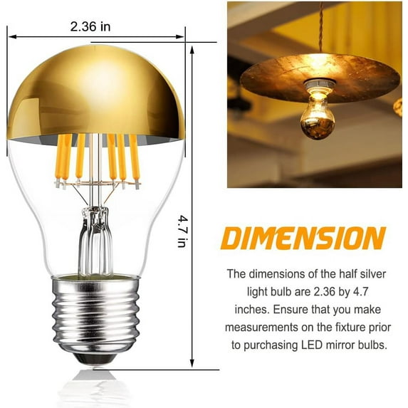 LINYAN-Half Chrome Light Bulb, Gold Tipped Light Bulbs Dimmable, 6W (60 ...