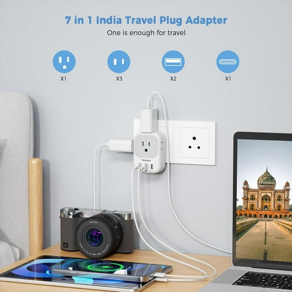 LINYAN-India Plug Adapter 2 Pack, Type D Travel Adapter with 4 Outlets ...