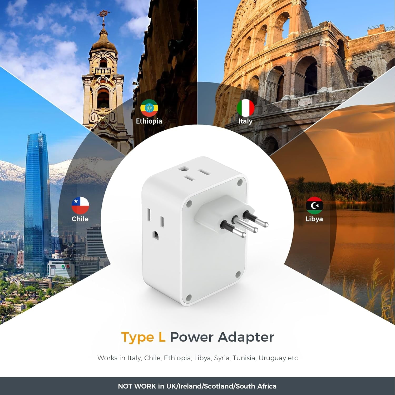 LINYAN-Italy Travel Plug Adapter 2 Packs, Italy Power Adapter with 4 ...