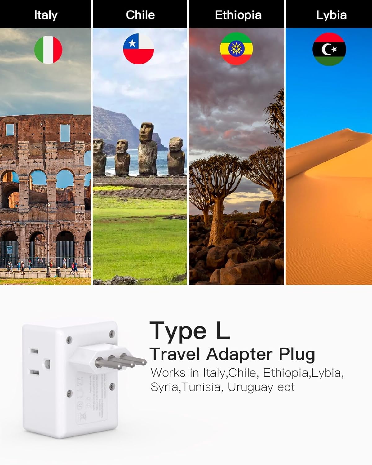 LINYAN-Italy Travel Plug Adapter, Italy Travel Essentials, Type L ...