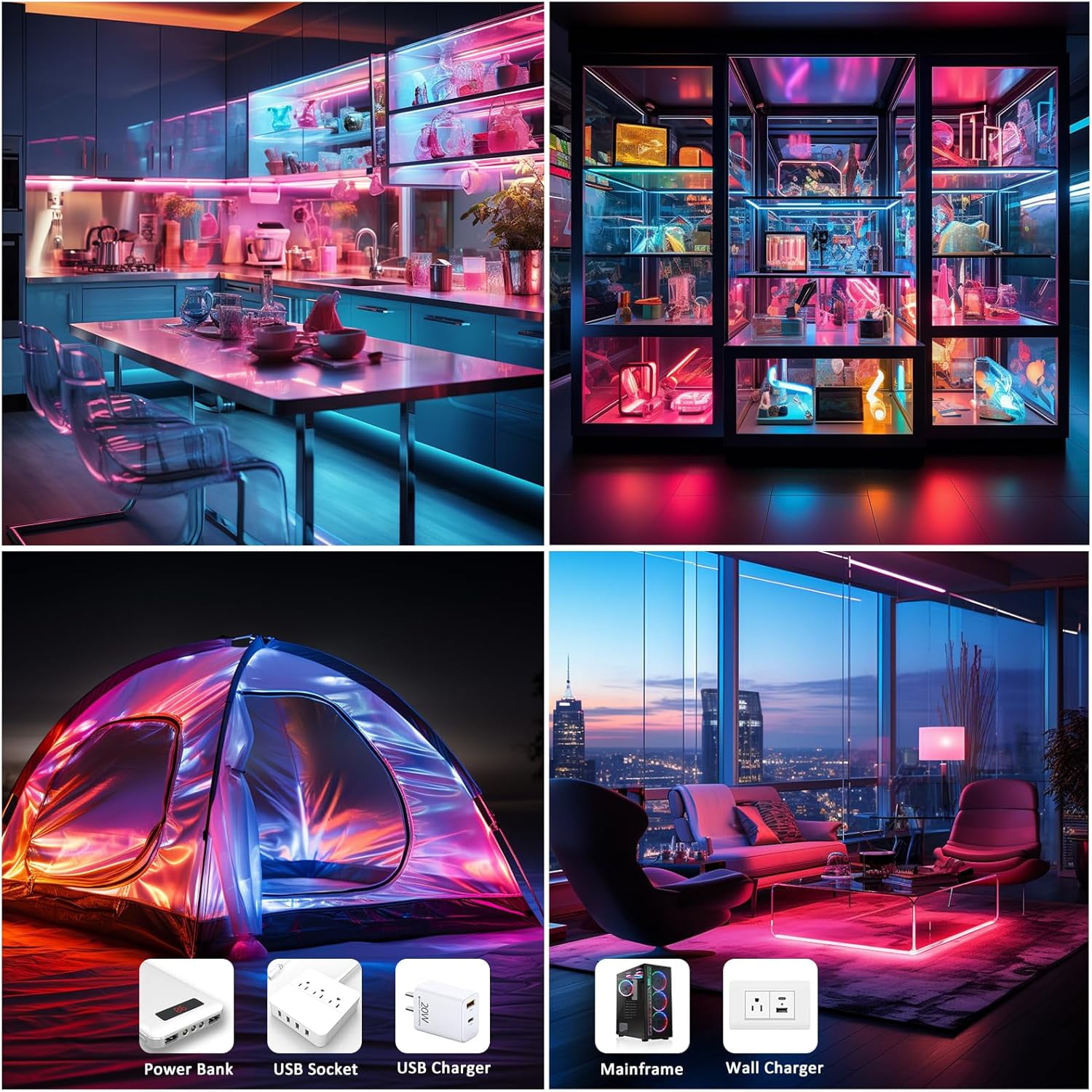 LINYAN-LED Strip Lights RGB COB 6.56 FT 1152 LEDs 5V USB Color Changing ...