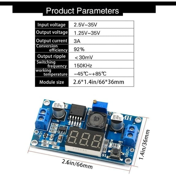 LINYAN-LM2596S DC-DC Adjustable Step-Down Module with Digital Display ...