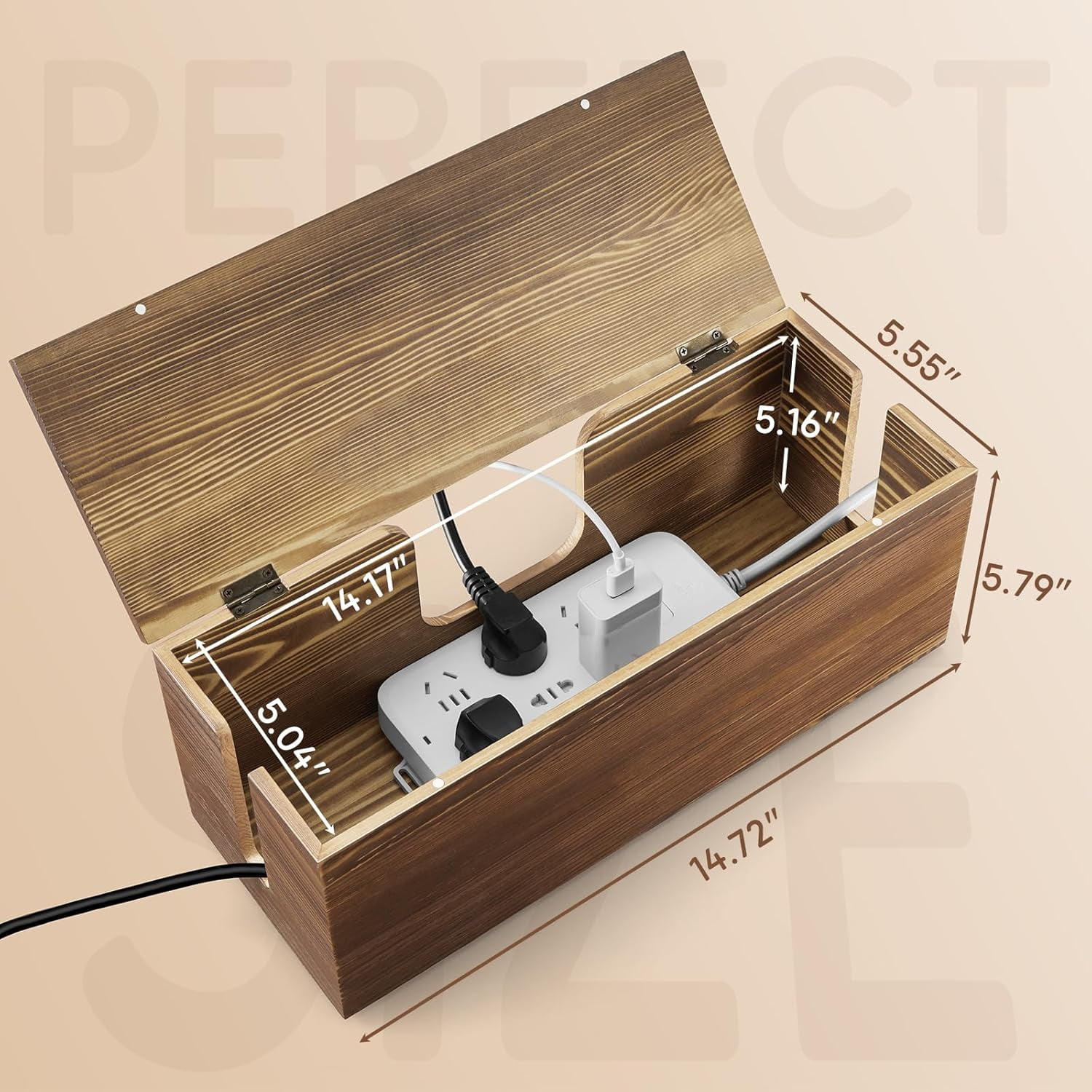 LINYAN-Large Cable Management Box - Burnt Wood Cable Organizer Box and ...