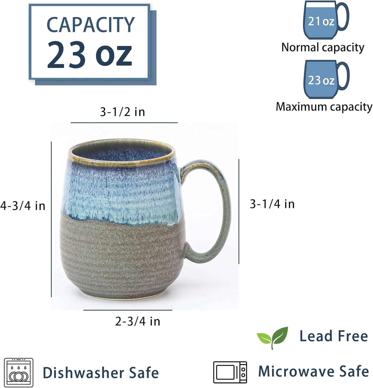LINYAN-Large Coffee Mugs, Extra Large Ceramic Coffee Mug, 23 oz ...