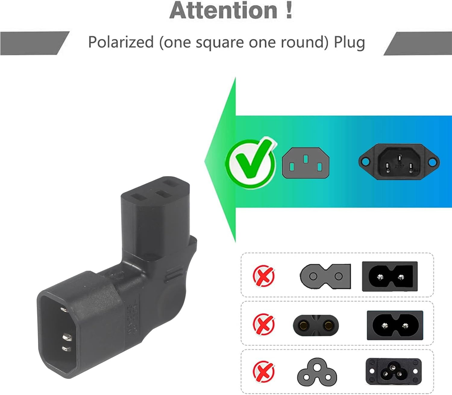 LINYAN-Left Angle IEC Adapter, C14 Male to C13 Female, 90 Degree Plug ...