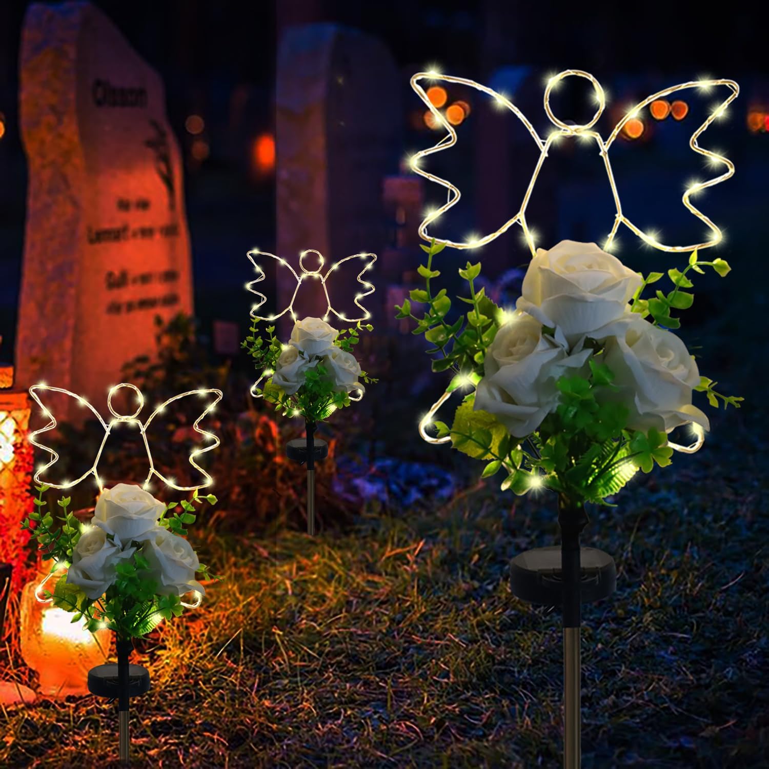 LINYAN-Lmtcos Solar Angel Lights for Cemetery Decorations for Grave ...