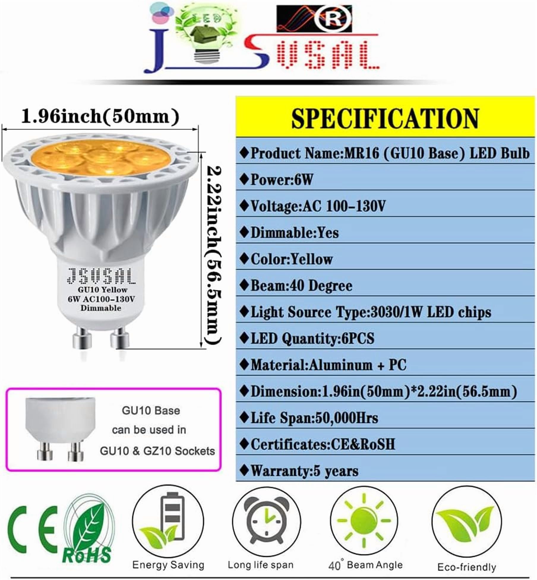 LINYAN-MR16 (GU10 Base) LED Light Bulb,Dimmable,120-Volt,Yellow, 6-Watt ...