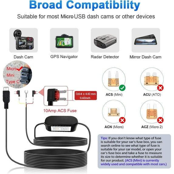 LINYAN-Micro USB Port Dash Cam Hardwire Kit for 24H Parking Monitor ...
