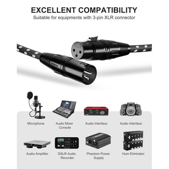 LINYAN-Microphone Cable, XLR Cables 3ft 6 Pack, Braided Balanced Mic ...