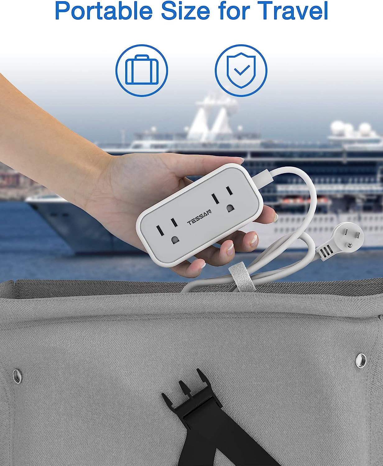 LINYAN-Mini Power Strip with 3 USB Ports, 2 Outlet Portable Flat Plug ...
