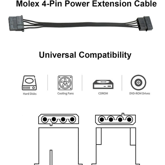LINYAN-Molex Power Cable, Molex LP4 IDE 4-Pin Male to Female Power ...