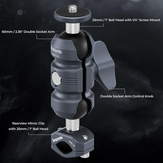 LINYAN-Motorcycle Rearview Mirror Clip Camera Holder, Aluminum Dual ...