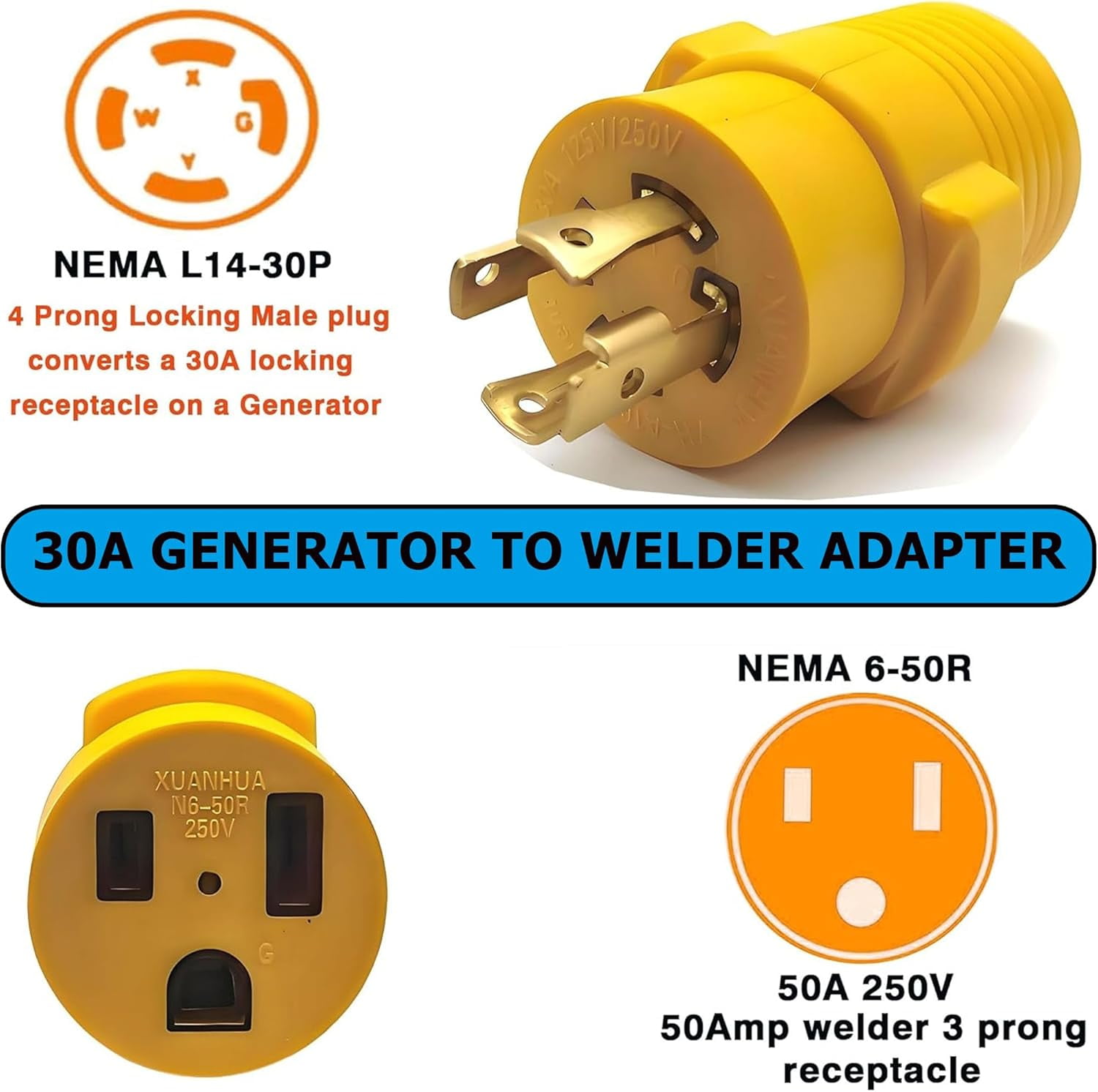 LINYAN-NEMA L14-30P to 6-50R Generator Welder Adapter,30 Amps to 50 ...