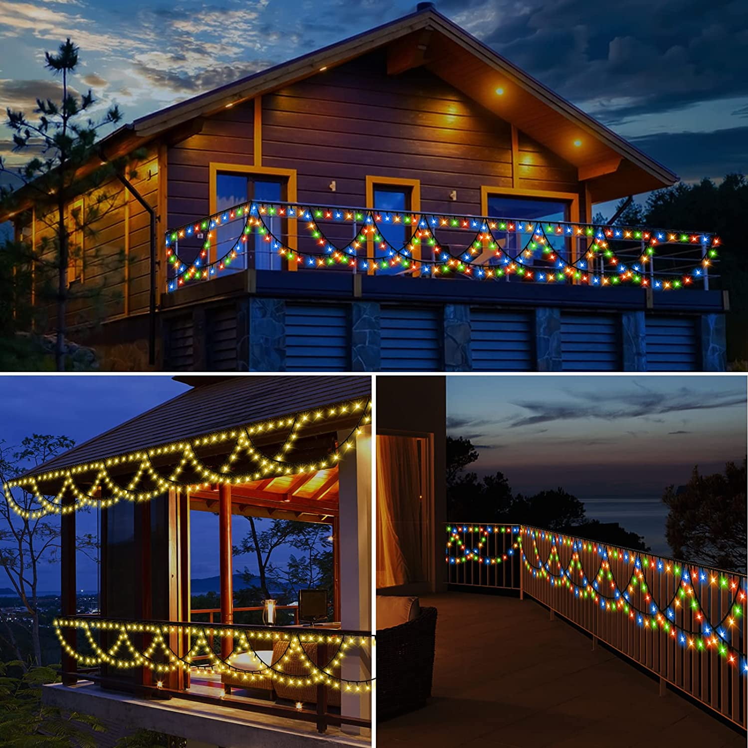LINYAN-Outdoor Christmas lights Decor 40FT 380 LED Timer Remote Color ...