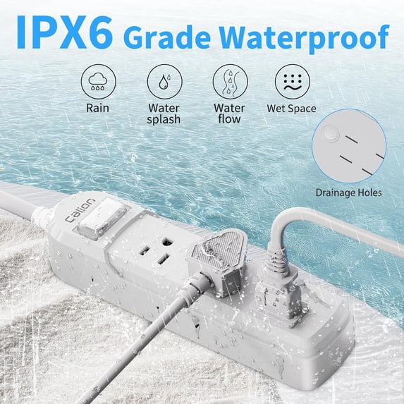 LINYAN-Outdoor Power Strip Weatherproof, IPX6 Waterproof 6.6ft SJT ...