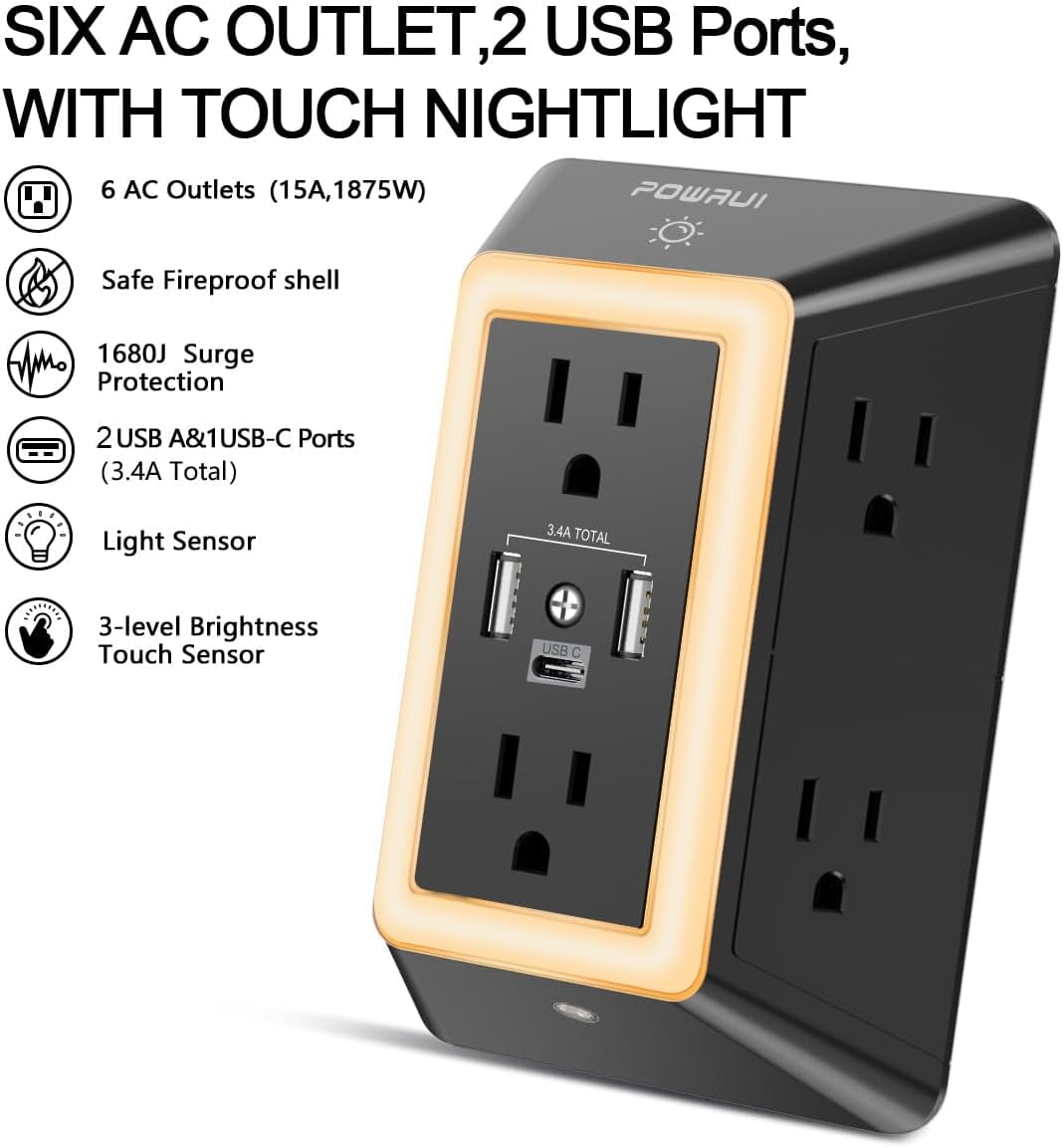 LINYAN-Outlet Extender USB Wall Charger - 6 AC Surge Protector Outlets ...