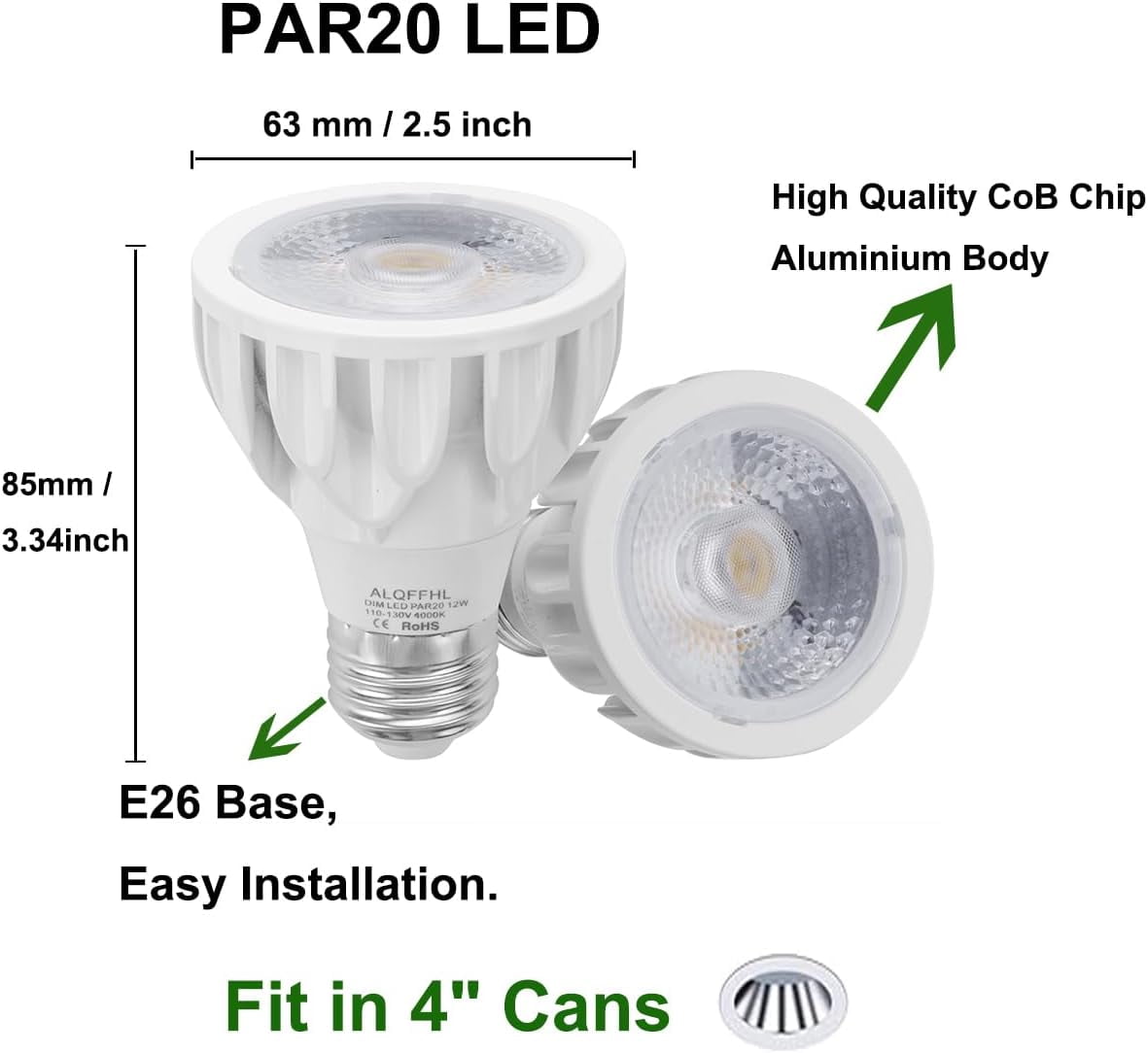 LINYAN-PAR20 LED Bulb 12W, Recessed Narrow Flood Light, Dimmable COB ...