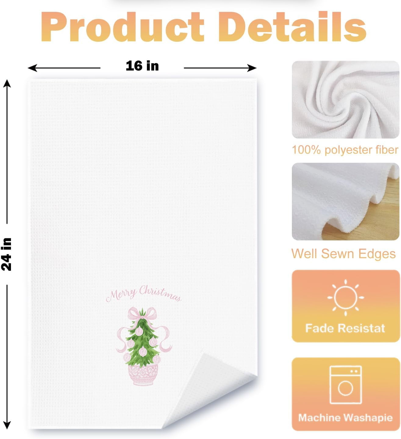 LINYAN-Pink Chinoiserie Christmas Tree Kitchen Towels, Preppy Pink Bow ...